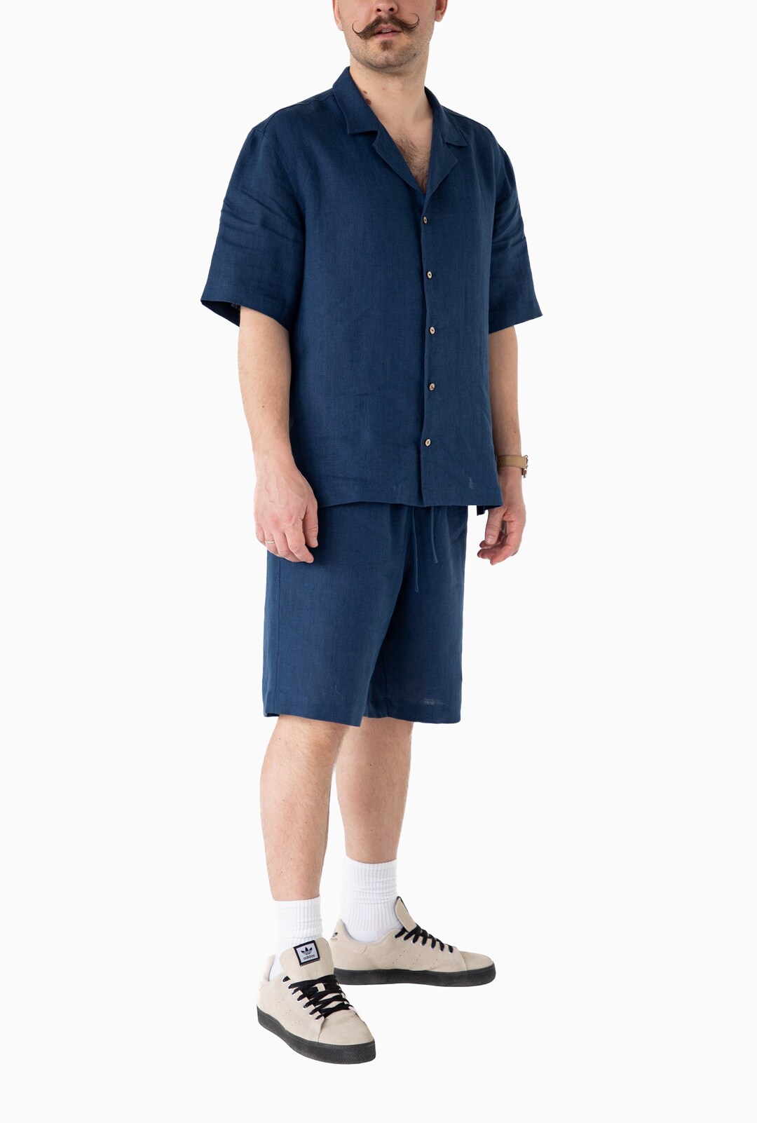 Linen Set Men / Blue Linen Two Piece Set / Short Sleeve Shirt & Shorts ...