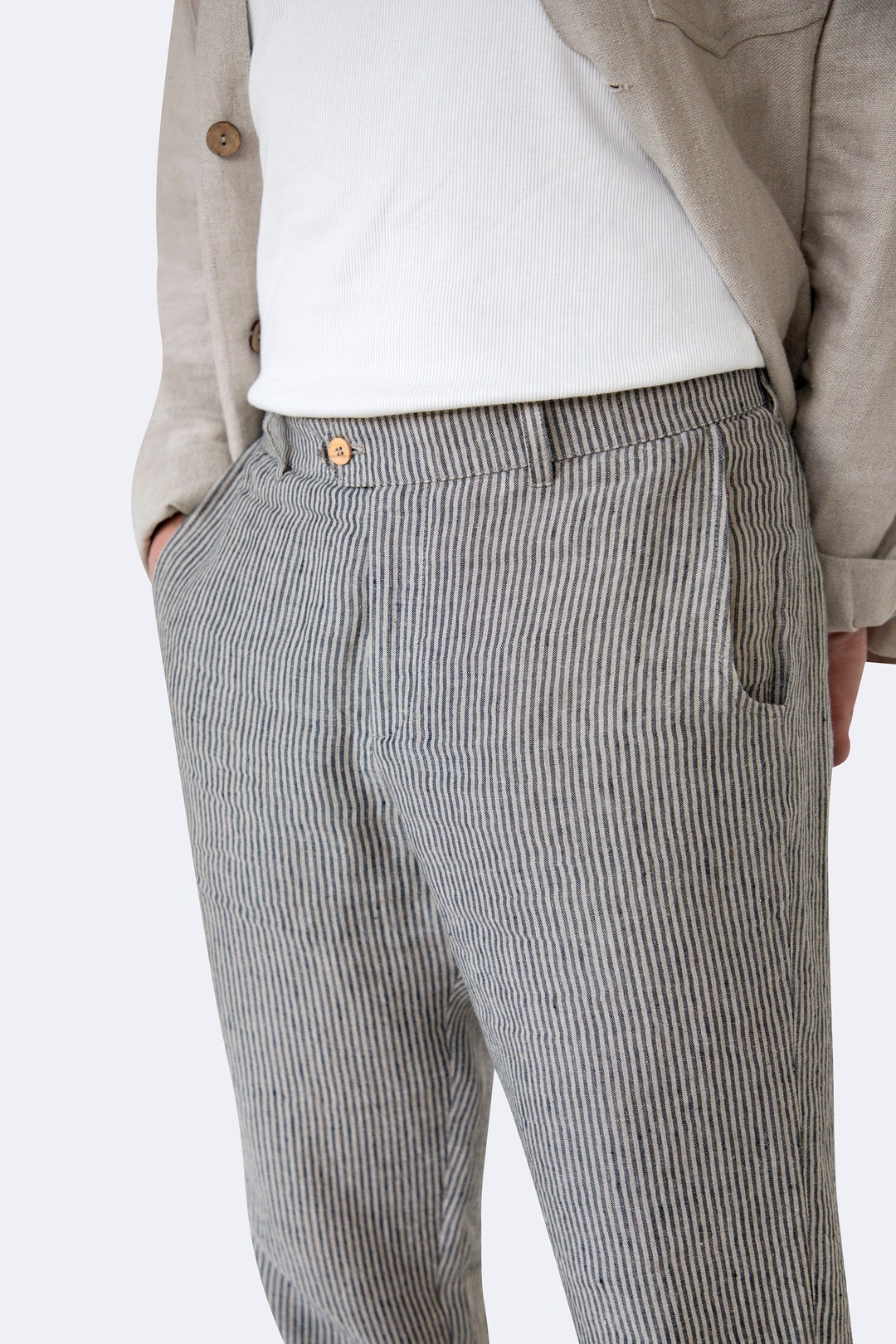 Striped Linen Trousers – Breathable Summer Chinos for Men, Smart ...