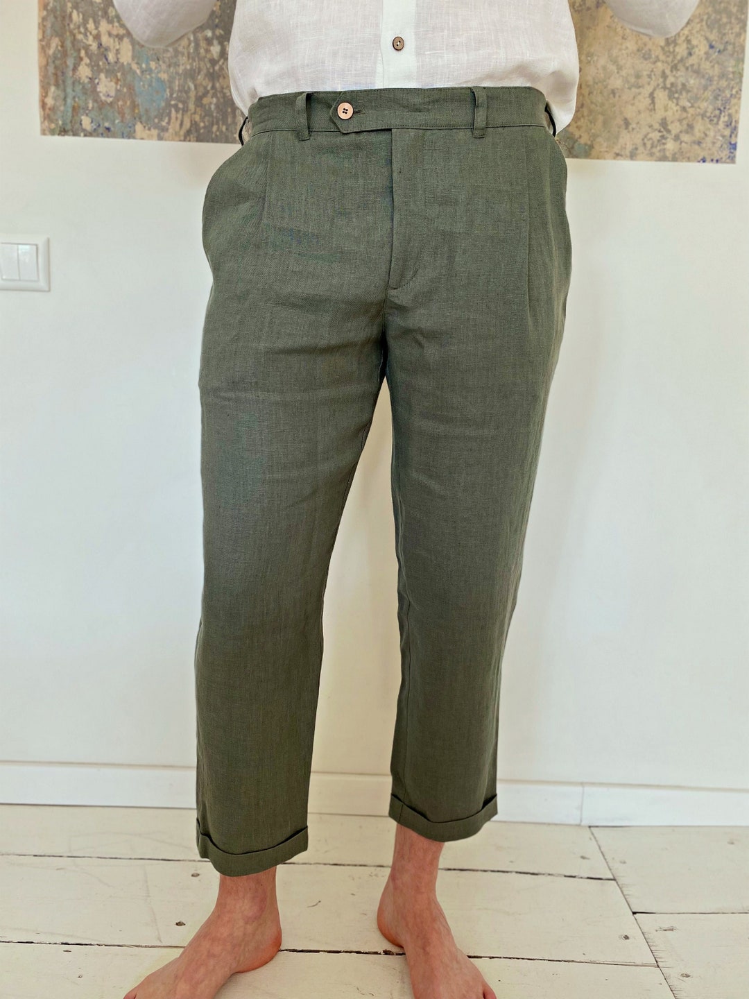 Capri Linen Pants: Linen Pants Men Casual Cropped Beach Pants, Mens ...