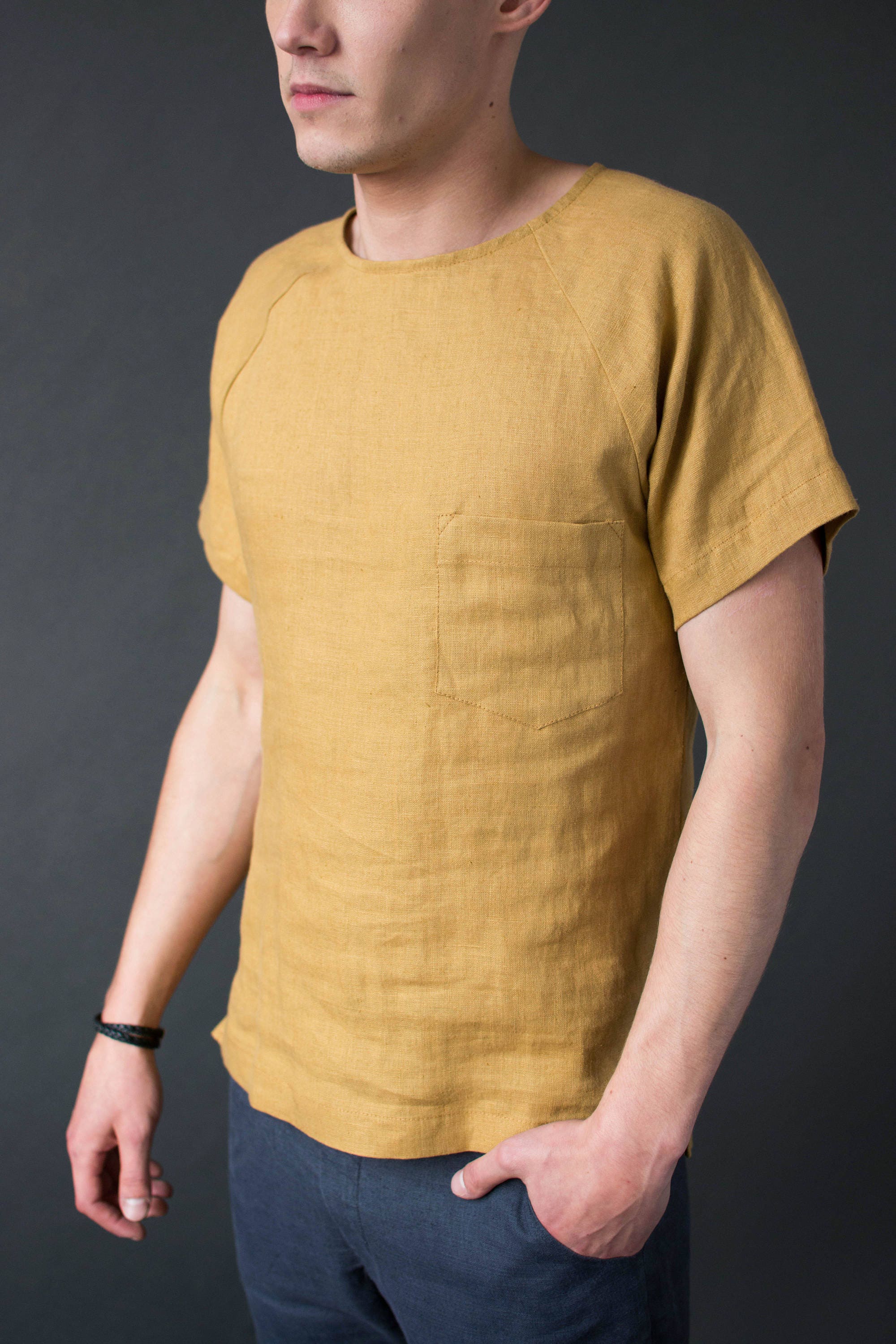 The Linen Tee: Men's Summer Linen T-shirt Natural Linen - Etsy