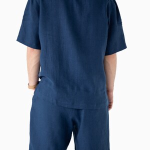 Linen Set Men / Blue Linen Two Piece Set / Short Sleeve Shirt & Shorts ...