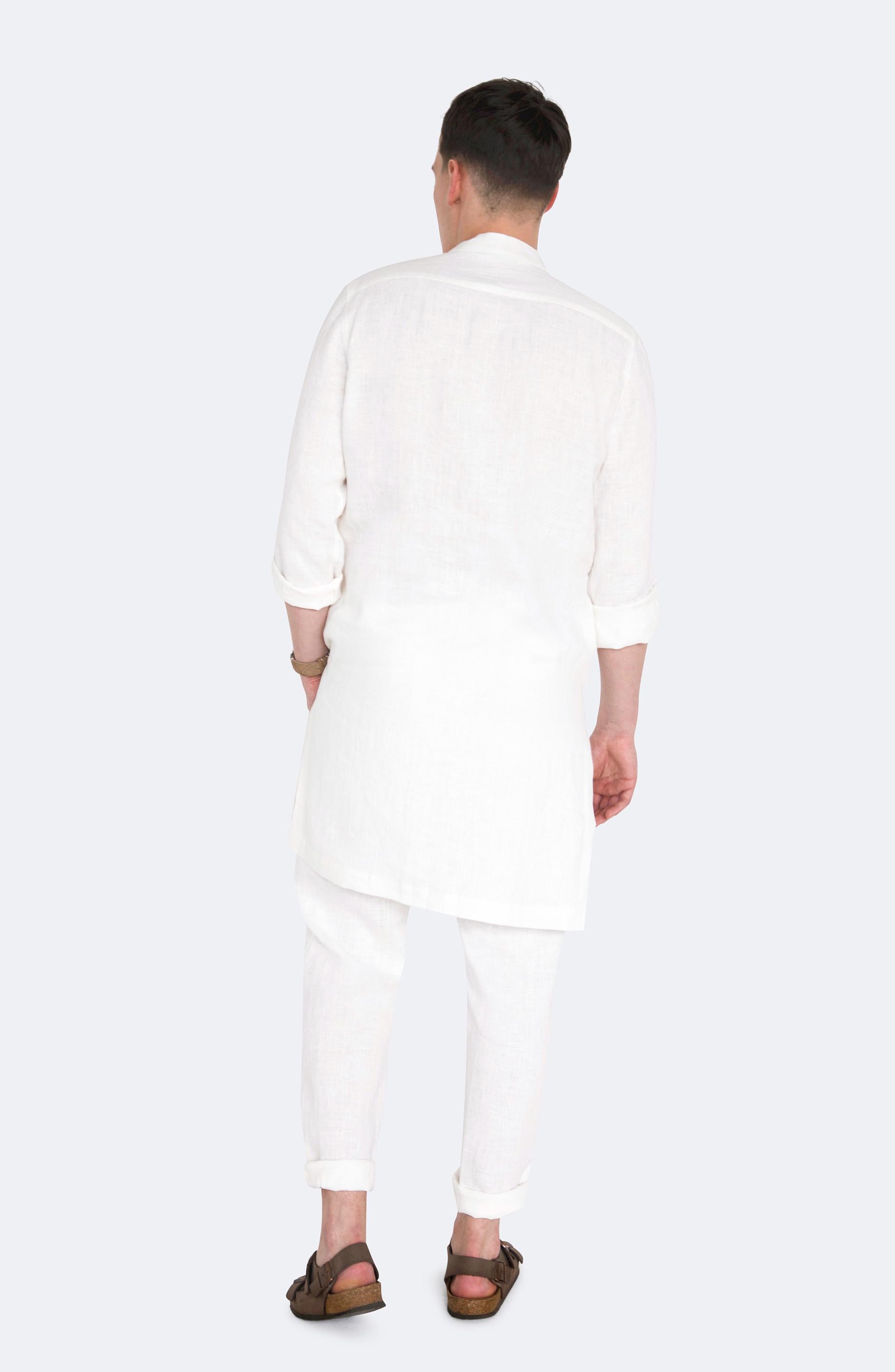 Linen Tunic Shirt – Long Sleeve Lightweight Shirt, Roll-up Sleeves ...