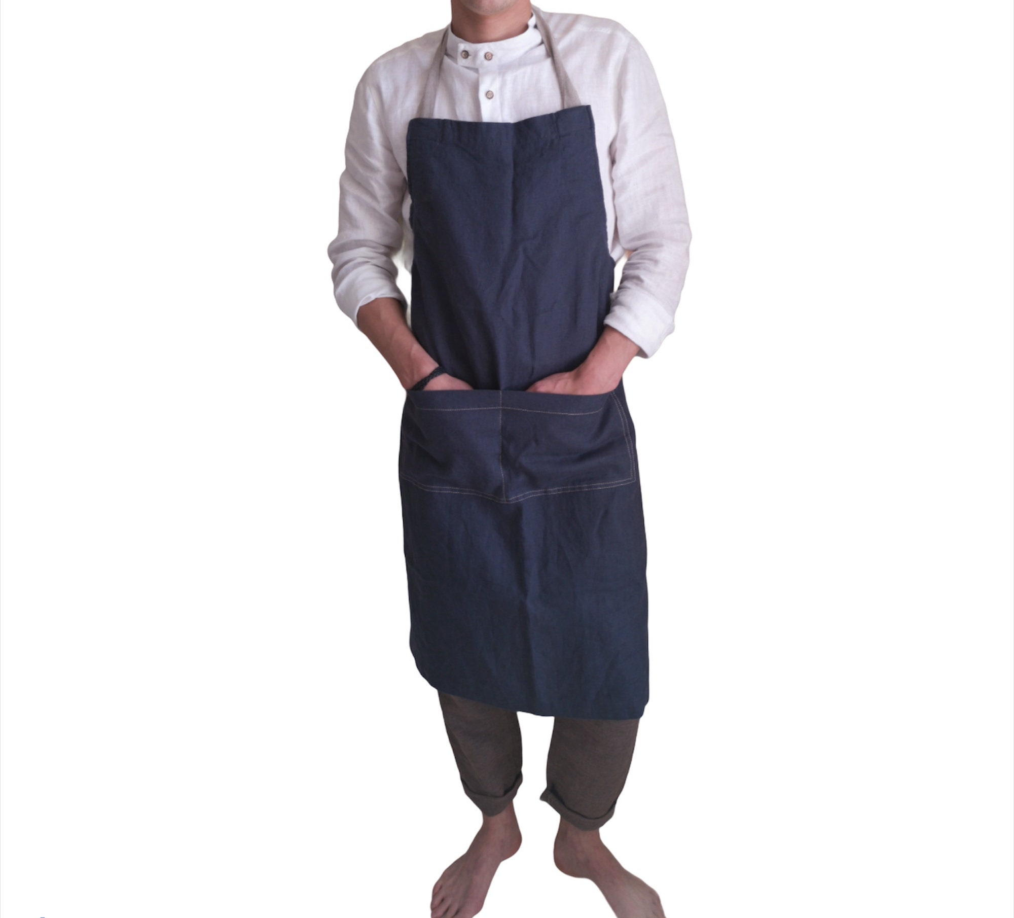 Mens Linen Apron Bib Linen Apron With Pocket Kitchen Apron - Etsy