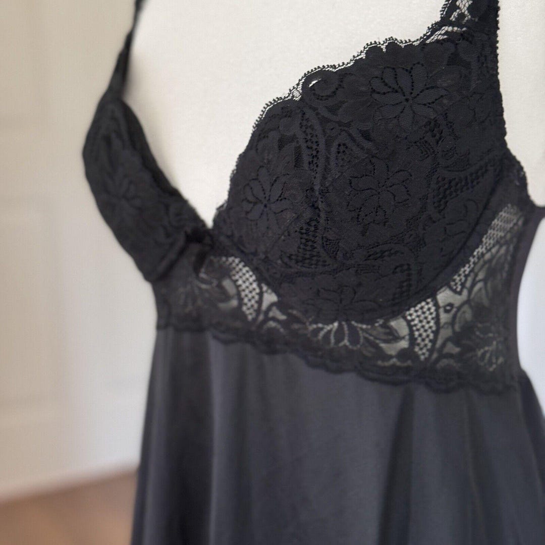 Vintage Victorias Secret Long Black Slip Dress Nightgown P/XS Lace ...