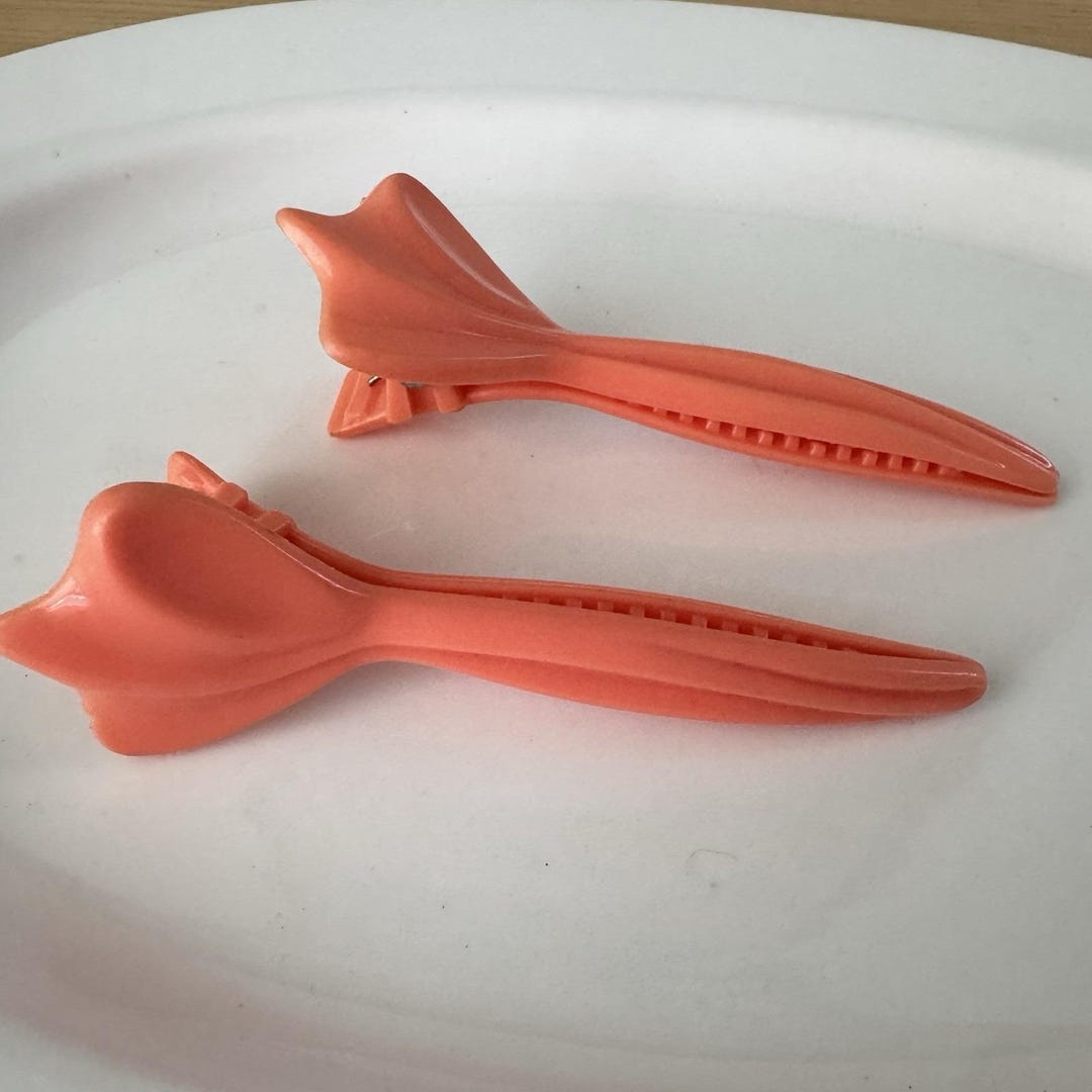 Vintage Hair Pinch Clips Large Duck Bill Plastic Teeth Orange Coral ...