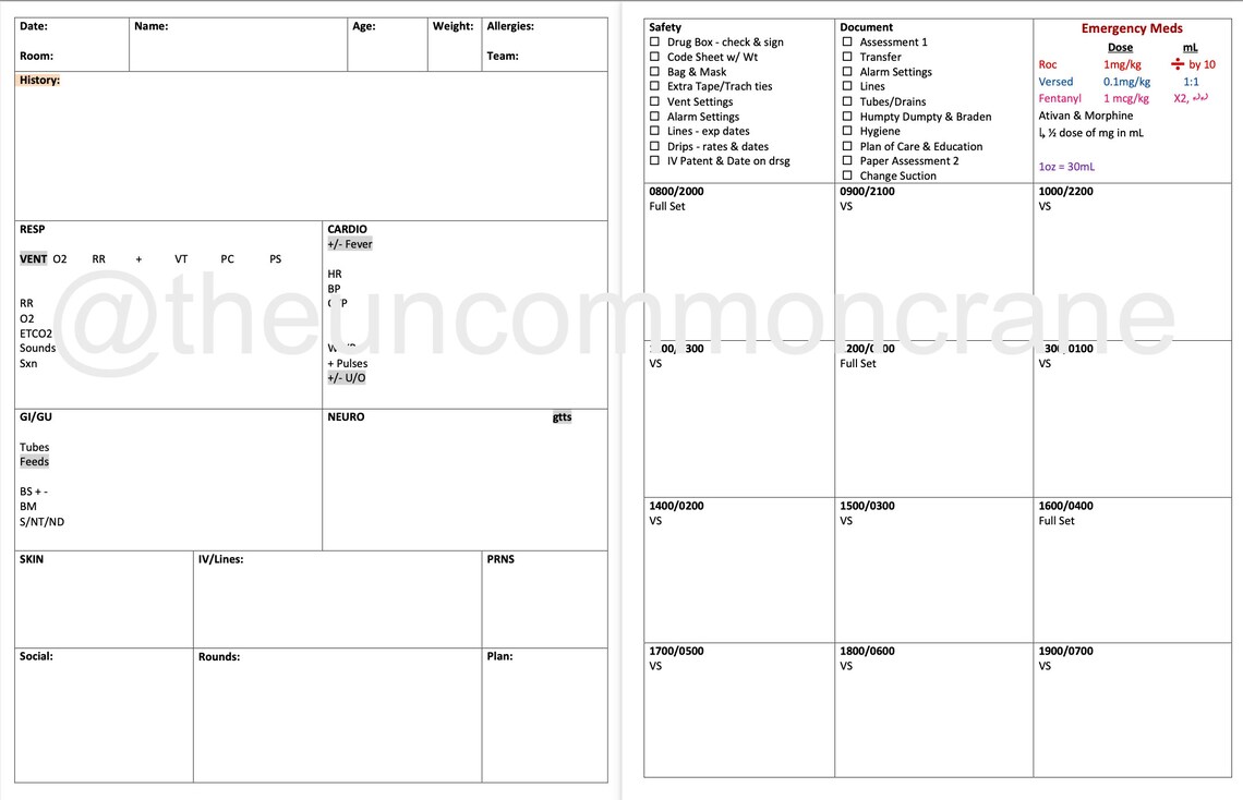 EDITABLE Nurse Report Sheet PDF Instant Download Template - Etsy