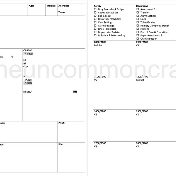 Pediatric Nurse Report Sheet Template - Etsy UK
