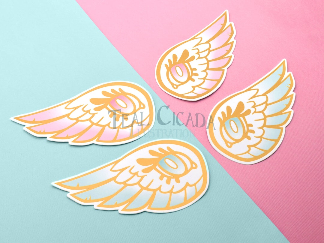 Pink and Blue Angel Wing Sticker - Etsy