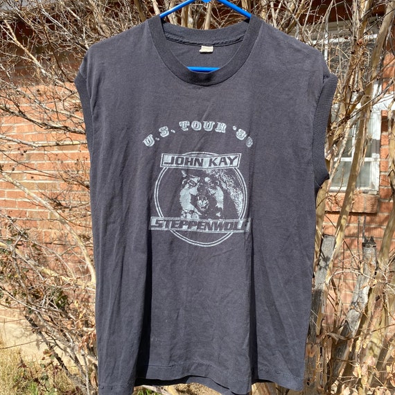 1986 John Kay Steppenwolf Vintage Muscle Shirt Black … - Gem