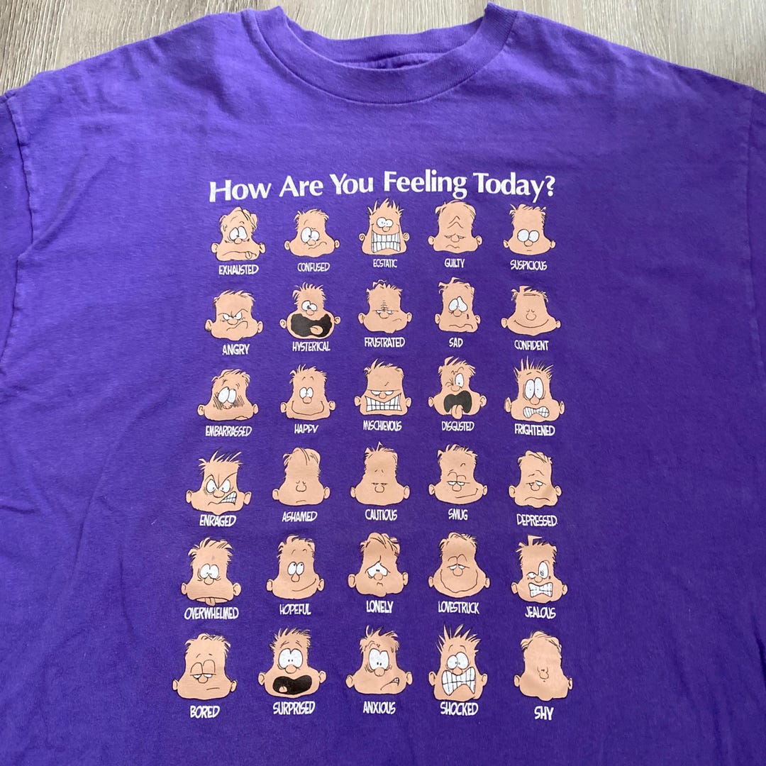 Vintage 90s How Are You Feeling Today Mood Chart Graphic T Shirt Purple ...