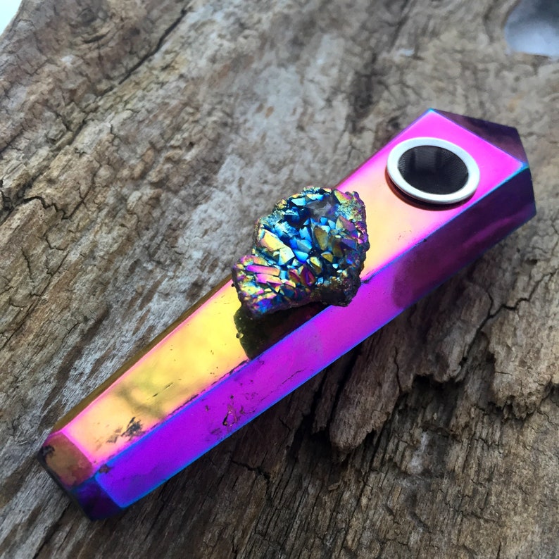 Rainbow Aura Crystal Pipe Quartz Crystal Smoking Pipe Gift - Etsy
