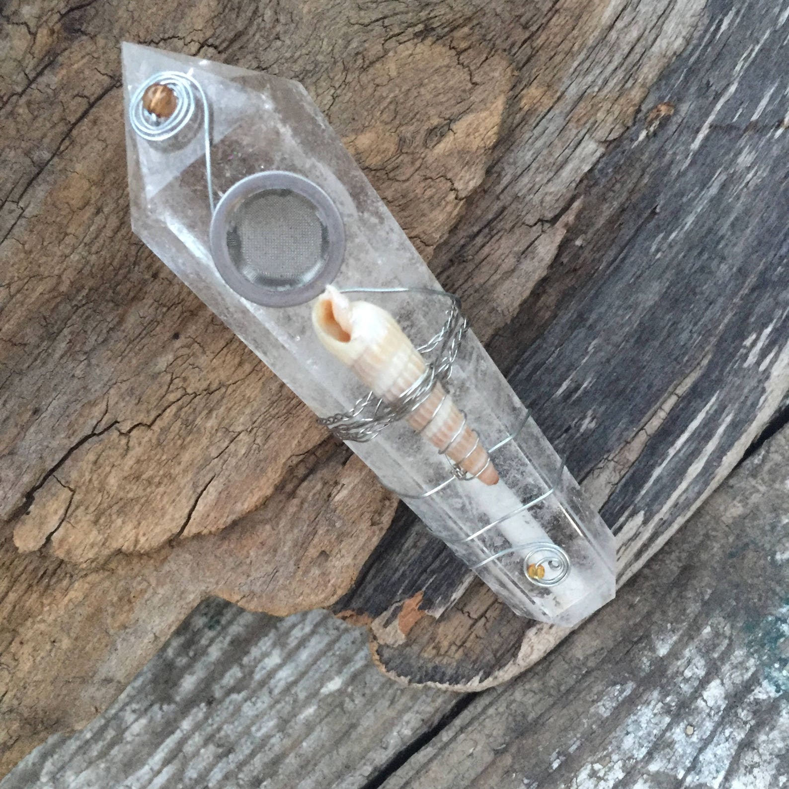 Clear Quartz Crystal Sea Shell Beachy Shell Pipe Girly - Etsy