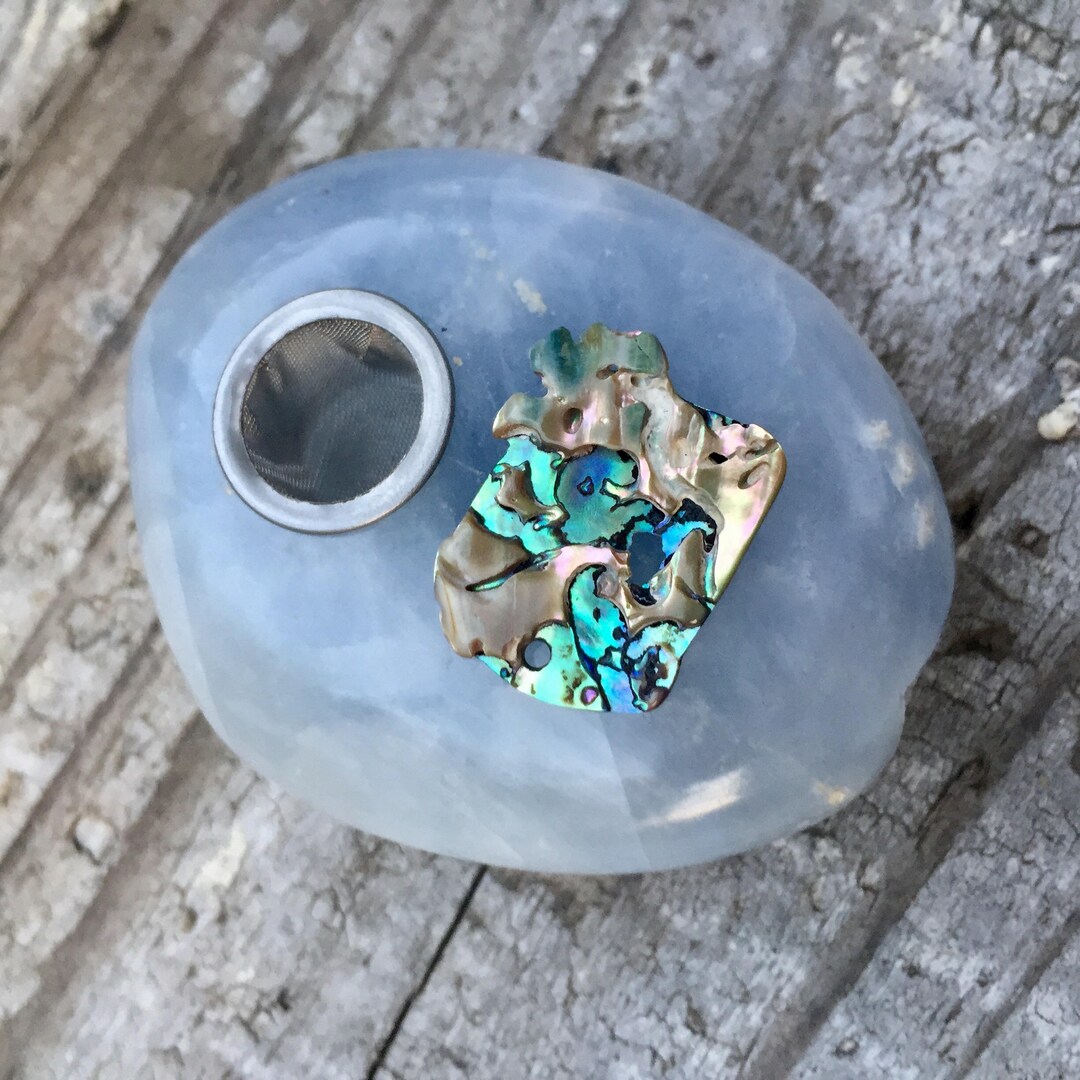 Light Blue Crystal Pipe, Abalone Natural Celestite Quartz Custom ...