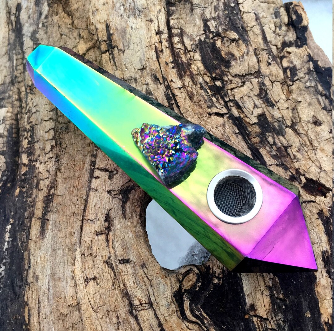 Rainbow Aura Pipe, Crystal Pipe, Geode Crystal, Custom Pipe, Reiki Pipe ...