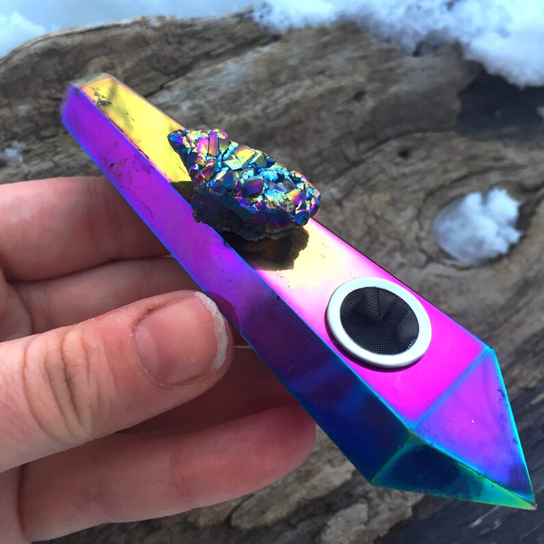 Rainbow Aura Crystal Pipe Quartz Crystal Smoking Pipe Gift - Etsy