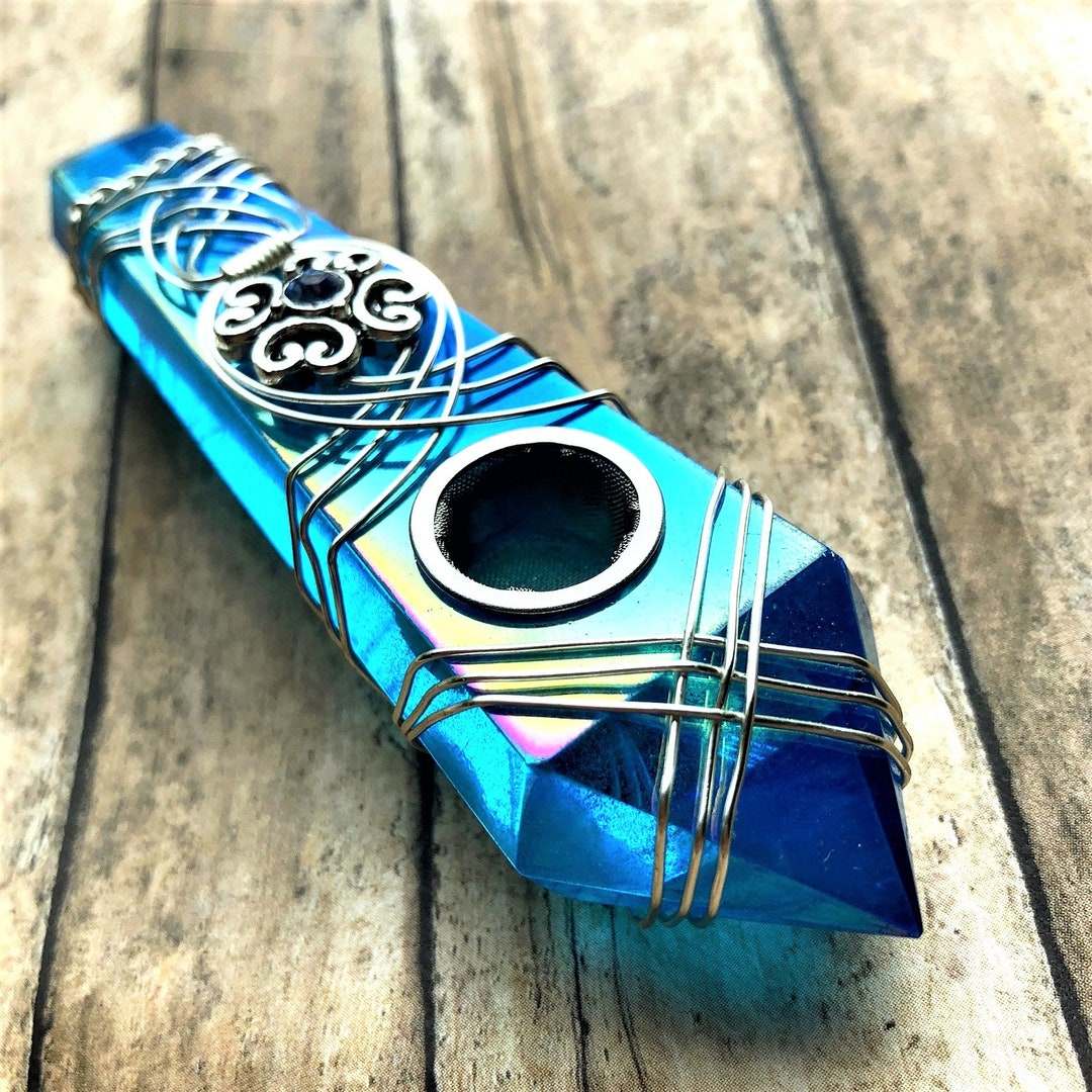 Pretty Pipe, Aqua Aura Crystal, Smoke Bowl, Crystal Pipes, Gift for Her ...
