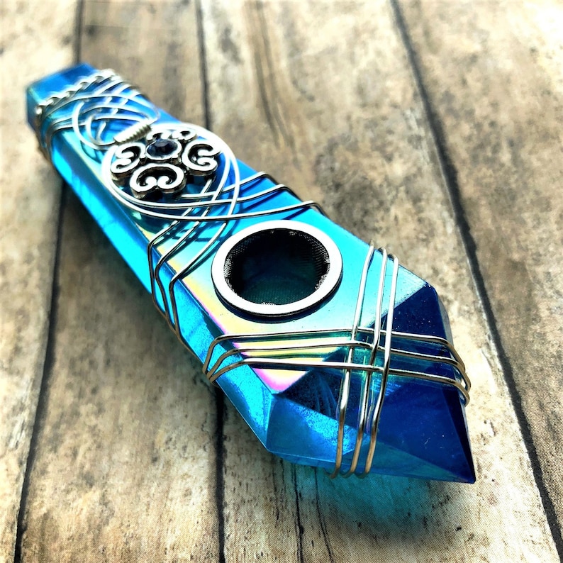 Pretty Pipe Aqua Aura Crystal Smoke Bowl Crystal Pipes - Etsy