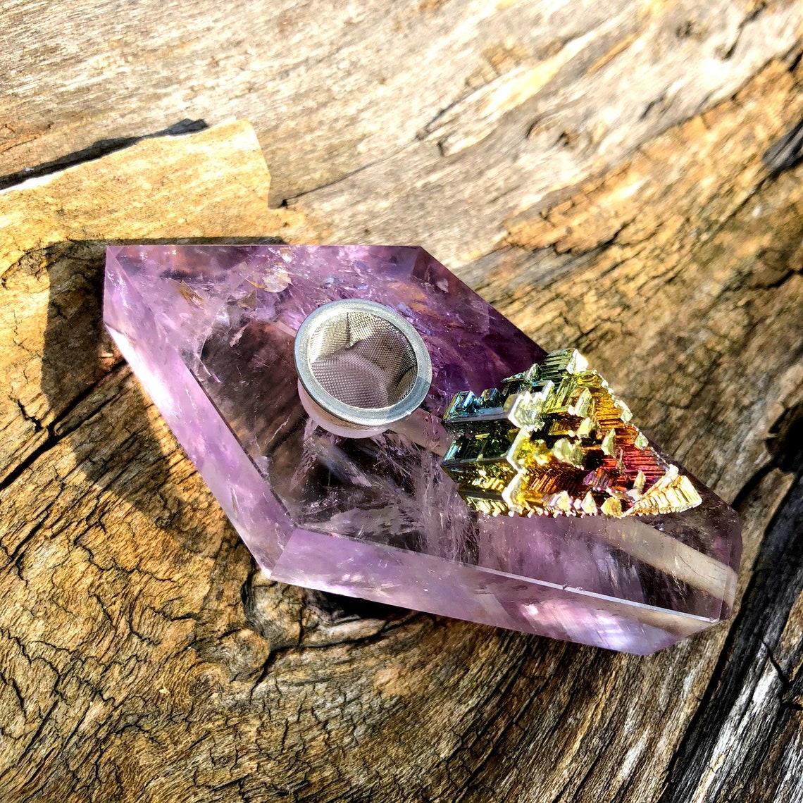 Rainbow Bismuth Pipe Crystal Pipe Amethyst Pipe Rainbow | Etsy
