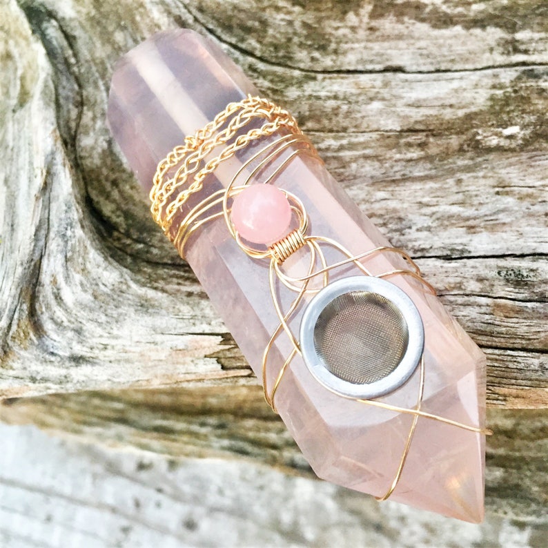 Wire Wrapped Pipe Rose Quartz Crystal Custom Crystal Pipe - Etsy