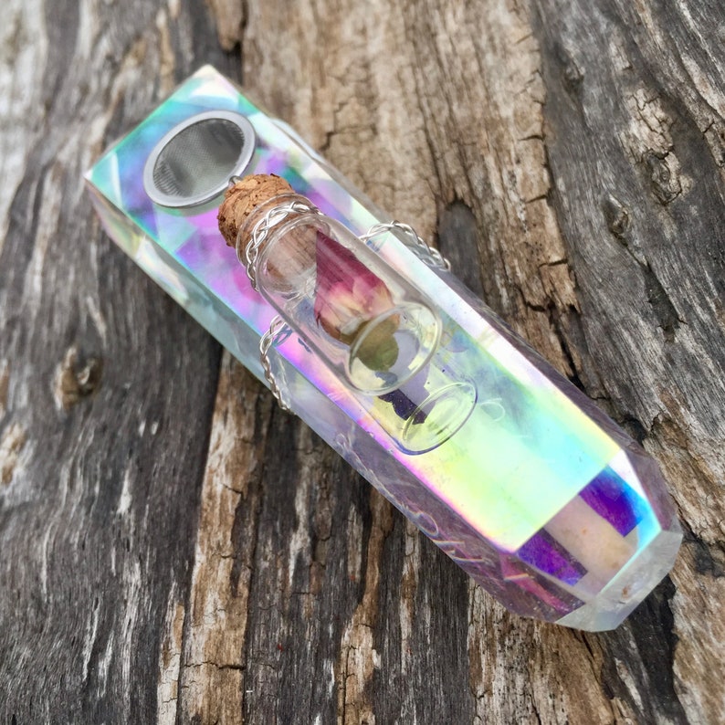 Rainbow Crystal Pipe Angel Aura Crystal Quartz Pipe Rose | Etsy