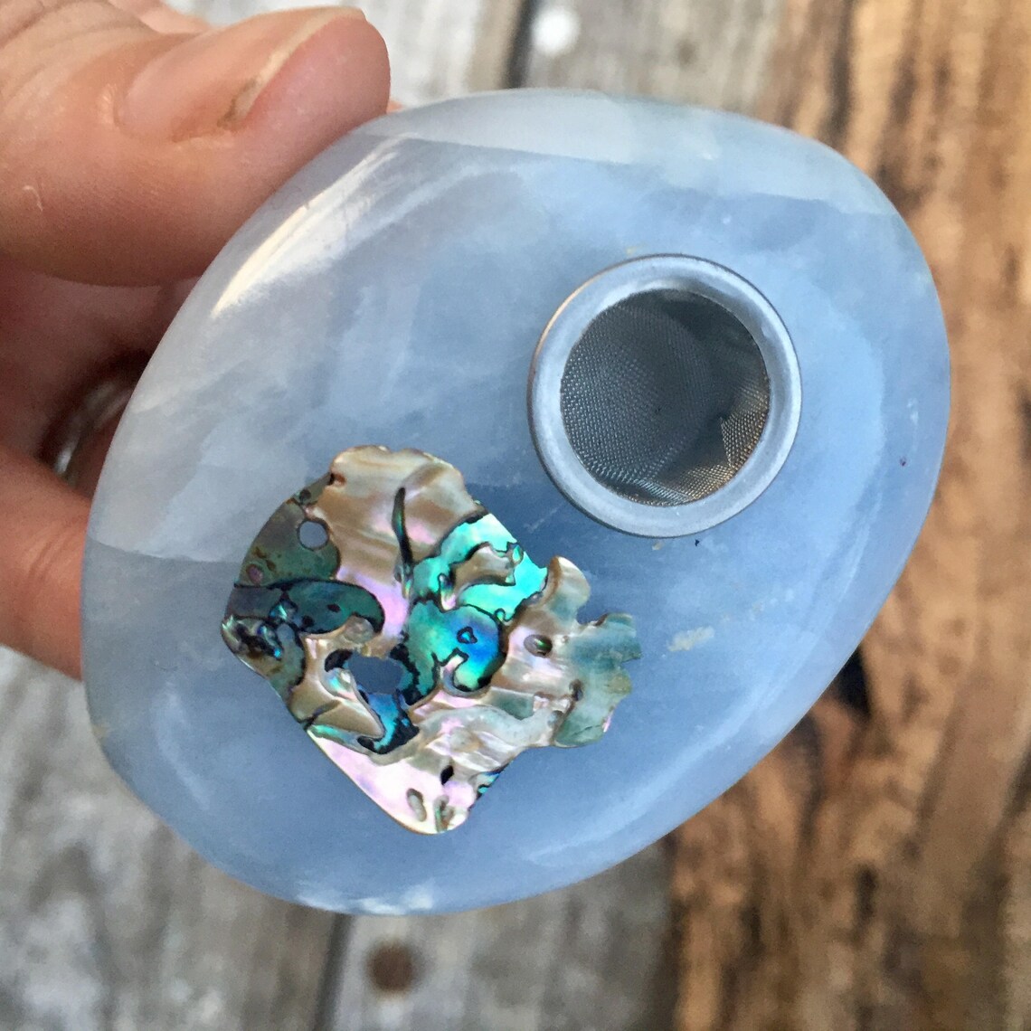 Light Blue Crystal Pipe, Abalone Natural Celestite Quartz Custom ...