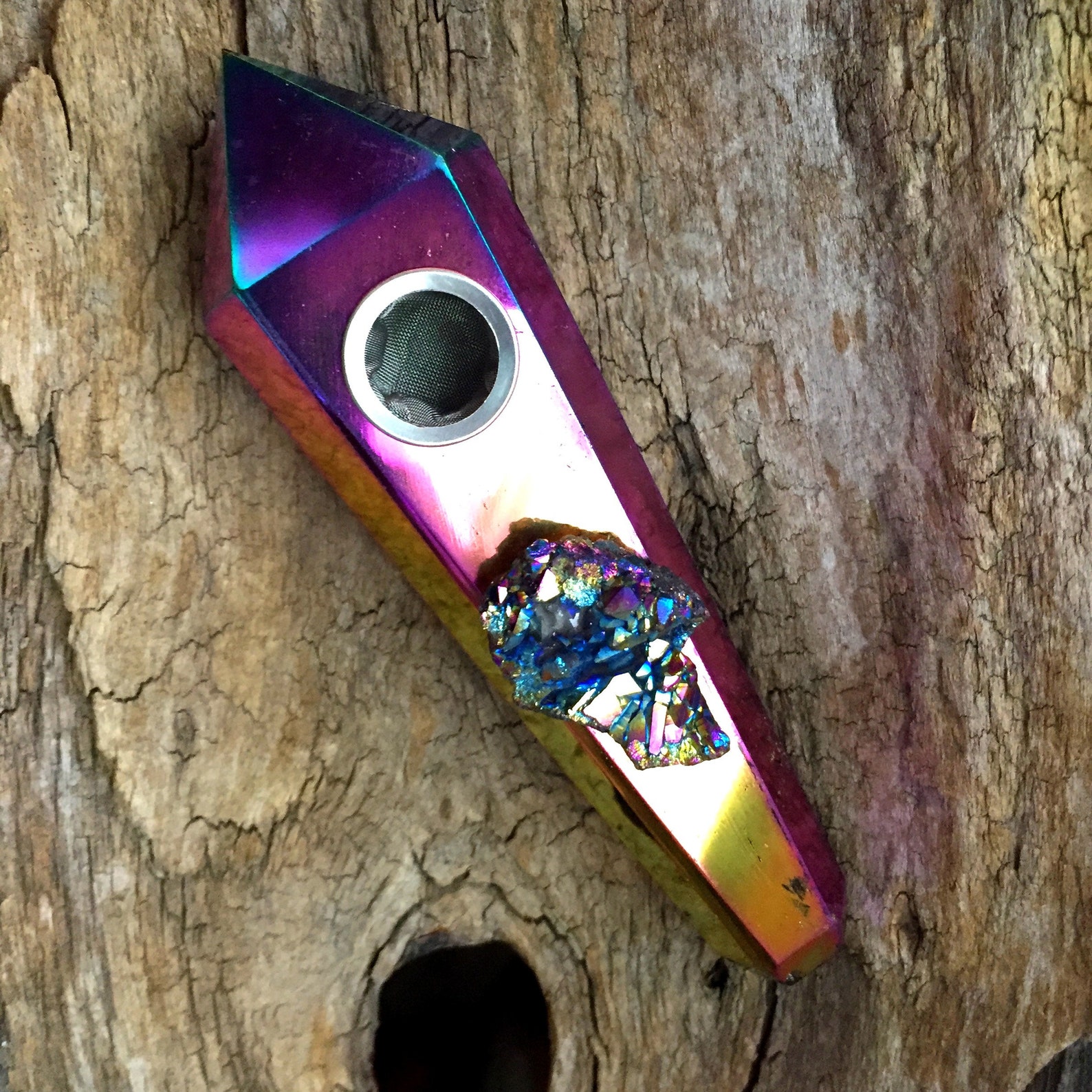 Rainbow Aura Crystal Pipe Quartz Crystal Smoking Pipe Gift | Etsy