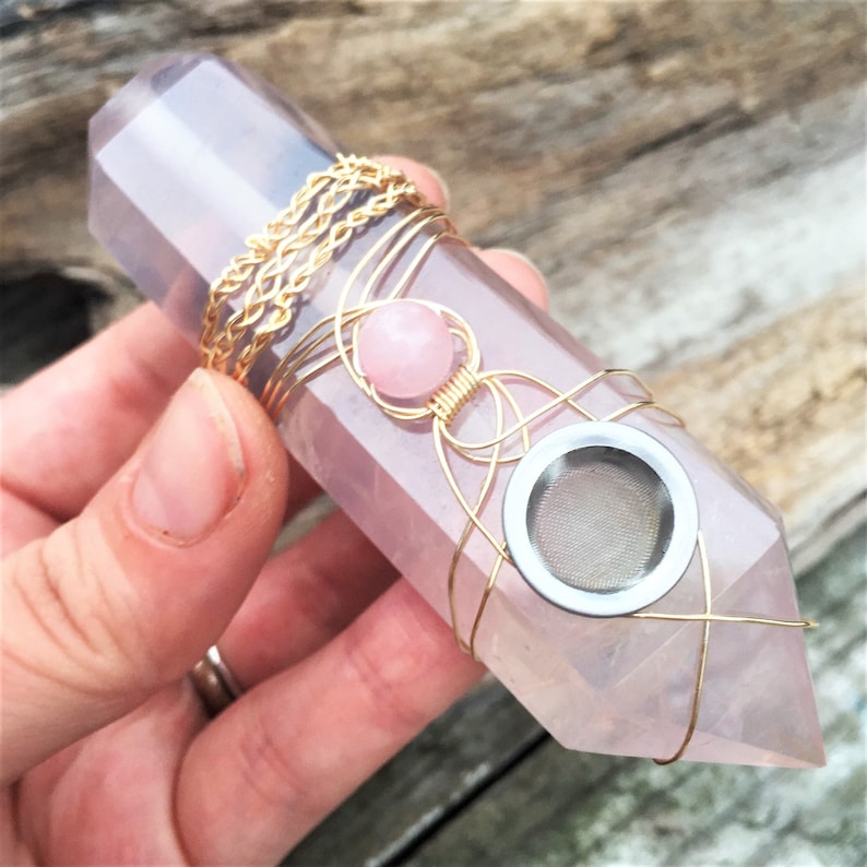 Wire Wrapped Pipe Rose Quartz Crystal Custom Crystal Pipe - Etsy