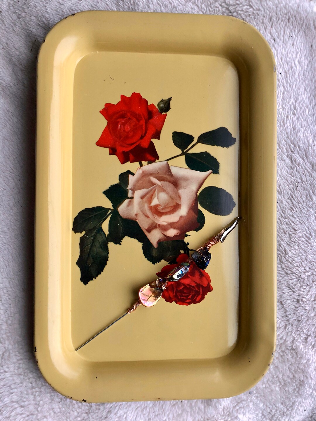 Vintage Metal Serving Tray, Tin Serving Tray, Rose Tray, Gifts for Her ...