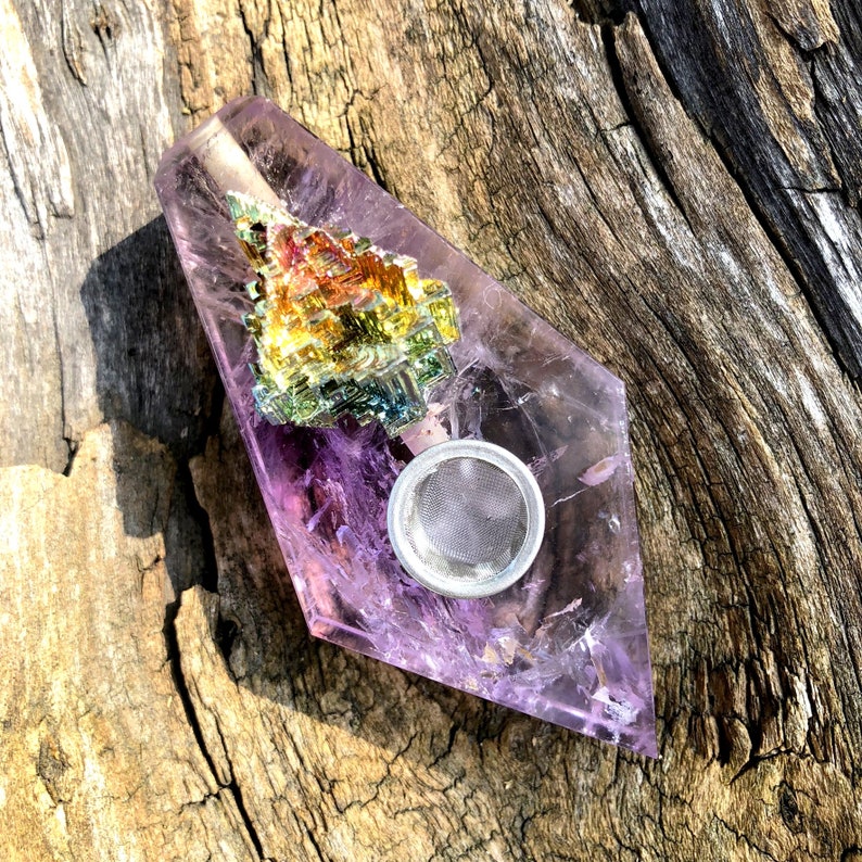 Rainbow Bismuth Pipe Crystal Pipe Amethyst Pipe Rainbow | Etsy