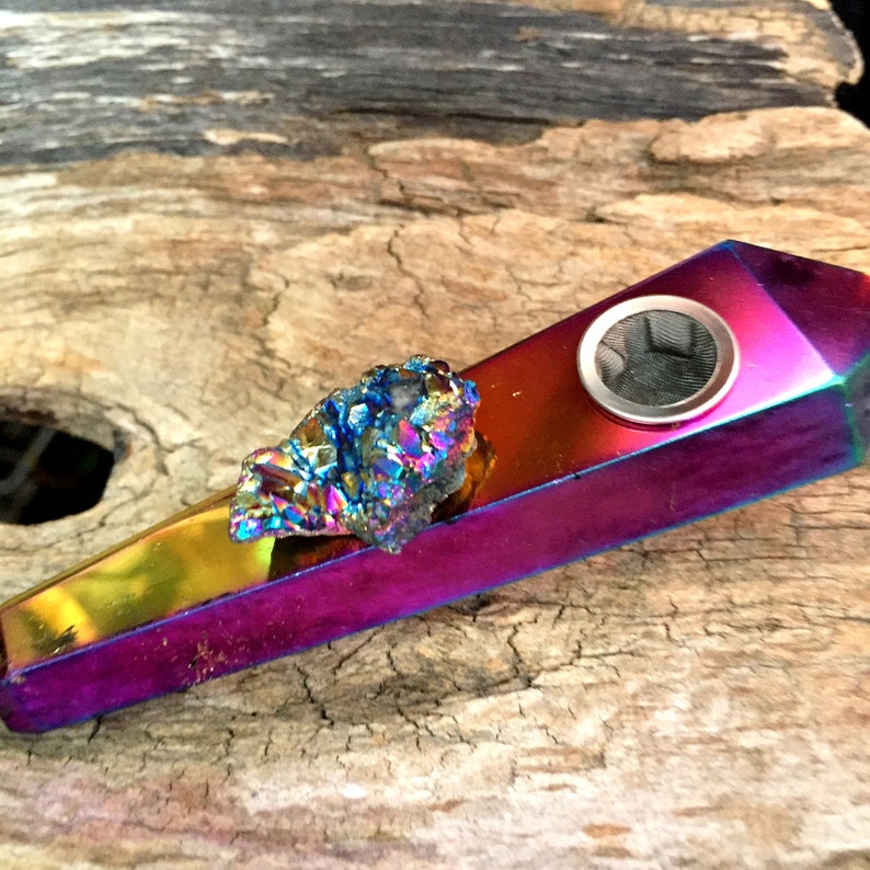 Rainbow Aura Crystal Pipe Quartz Crystal Smoking Pipe Gift - Etsy