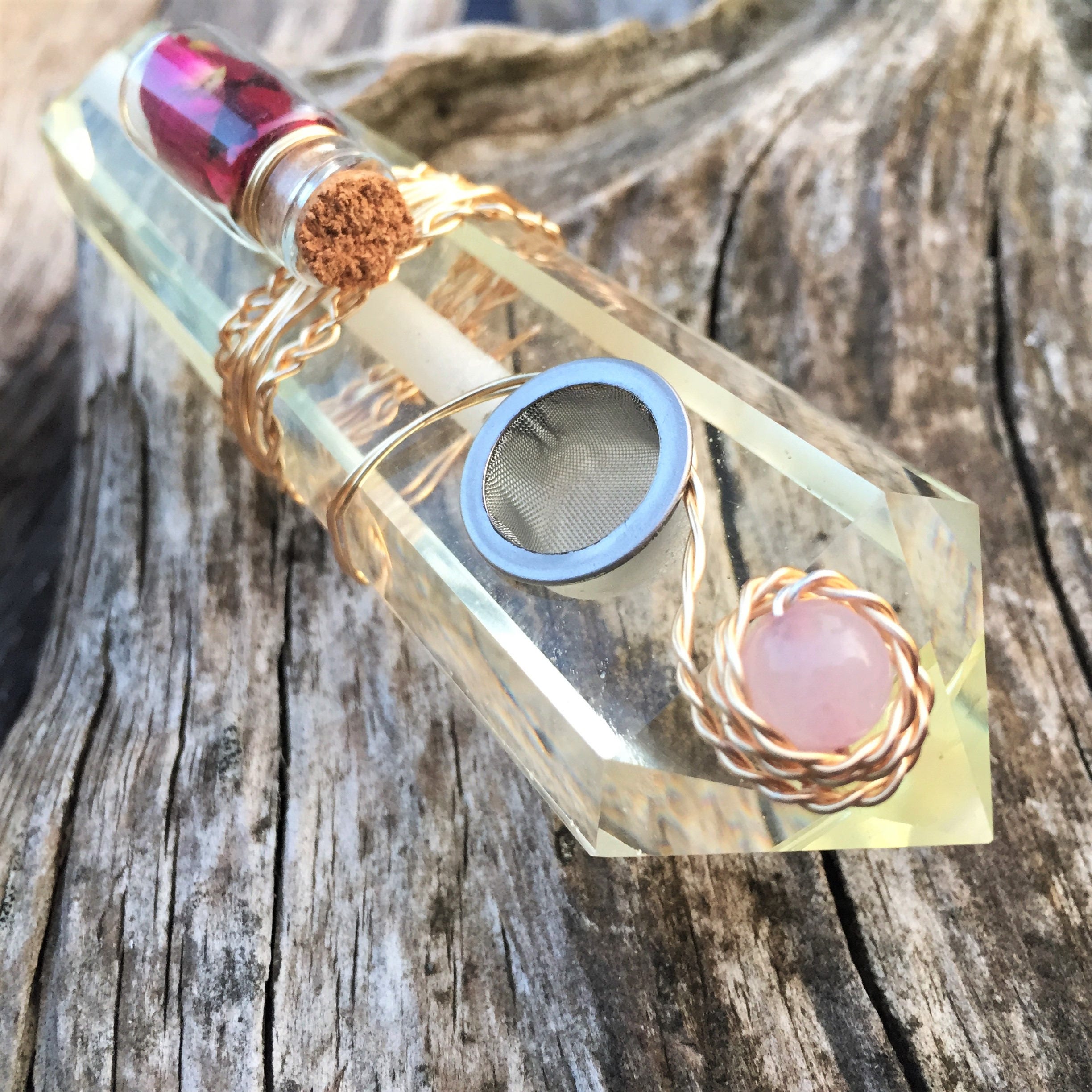 Large Clear Pipe, Rose Quartz, Crystal Pipe, Glass Pipe, Smoking Pipe ...