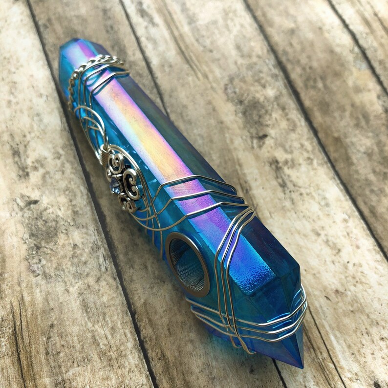 Pretty Pipe, Aqua Aura Crystal, Smoke Bowl, Crystal Pipes, Gift for Her ...