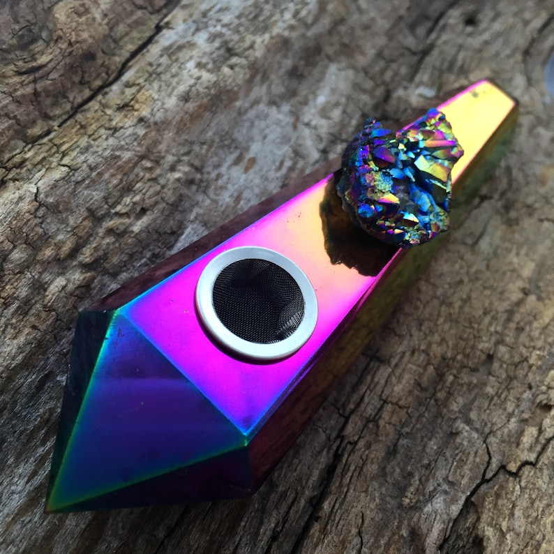 Rainbow Aura Crystal Pipe Quartz Crystal Smoking Pipe Gift - Etsy
