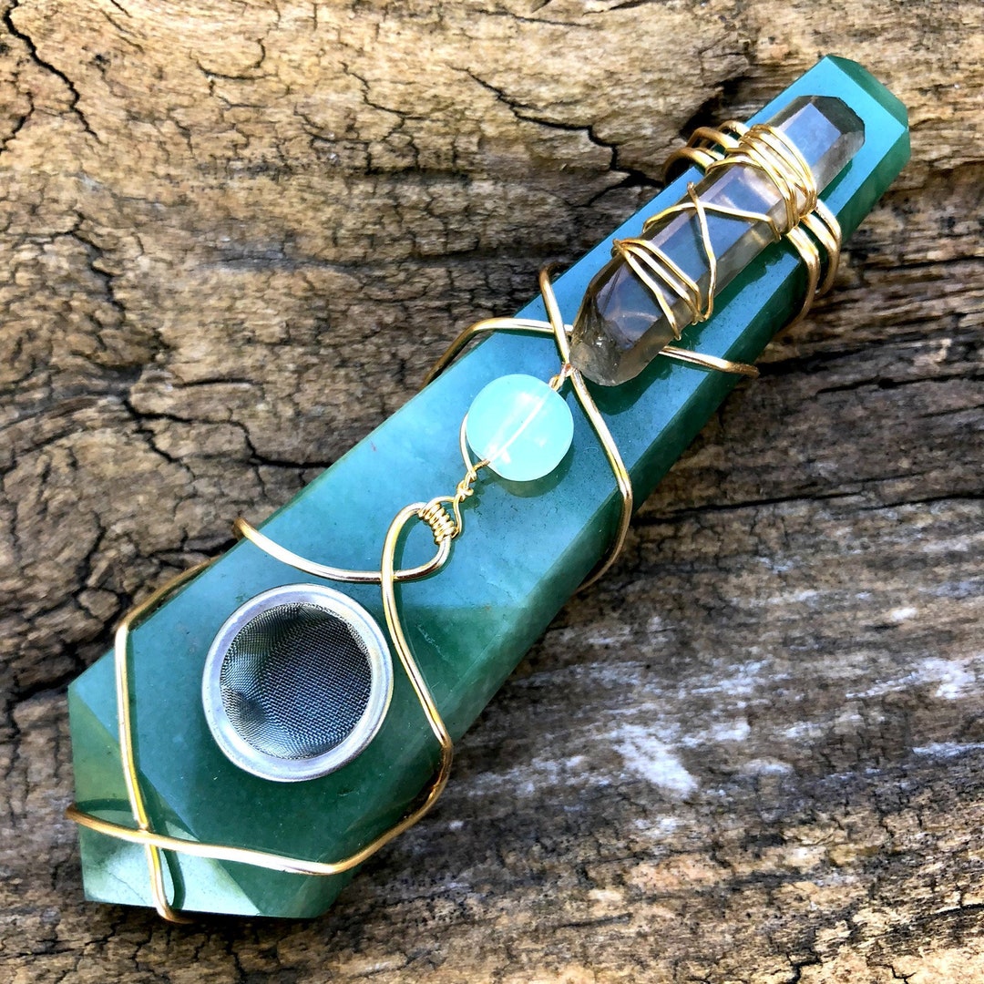 Aventurine Pipe, Wired Wrapped, Crystal Pipe, Smoky Quartz, Chakra ...