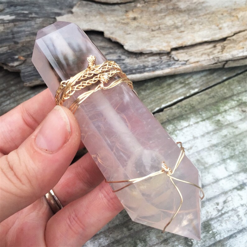 Wire Wrapped Pipe Rose Quartz Crystal Custom Crystal Pipe - Etsy