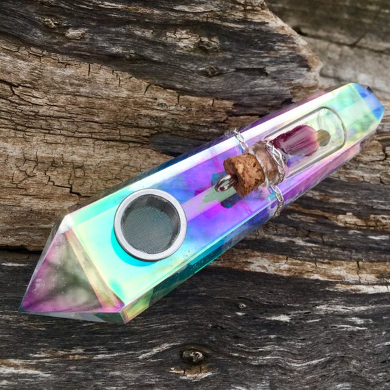Rainbow Crystal Pipe Angel Aura Crystal Quartz Pipe Rose | Etsy