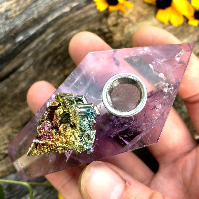 Rainbow Bismuth Pipe Crystal Pipe Amethyst Pipe Rainbow | Etsy