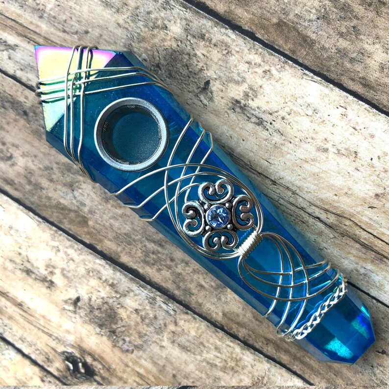 Pretty Pipe, Aqua Aura Crystal, Smoke Bowl, Crystal Pipes, Gift for Her ...