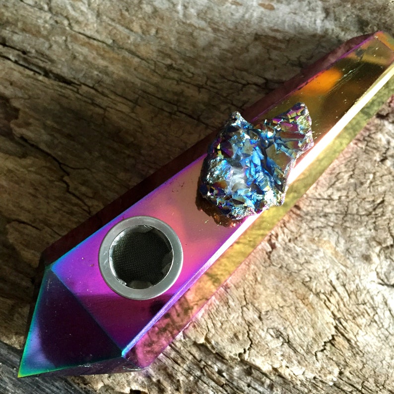 Rainbow Aura Crystal Pipe Quartz Crystal Smoking Pipe Gift - Etsy