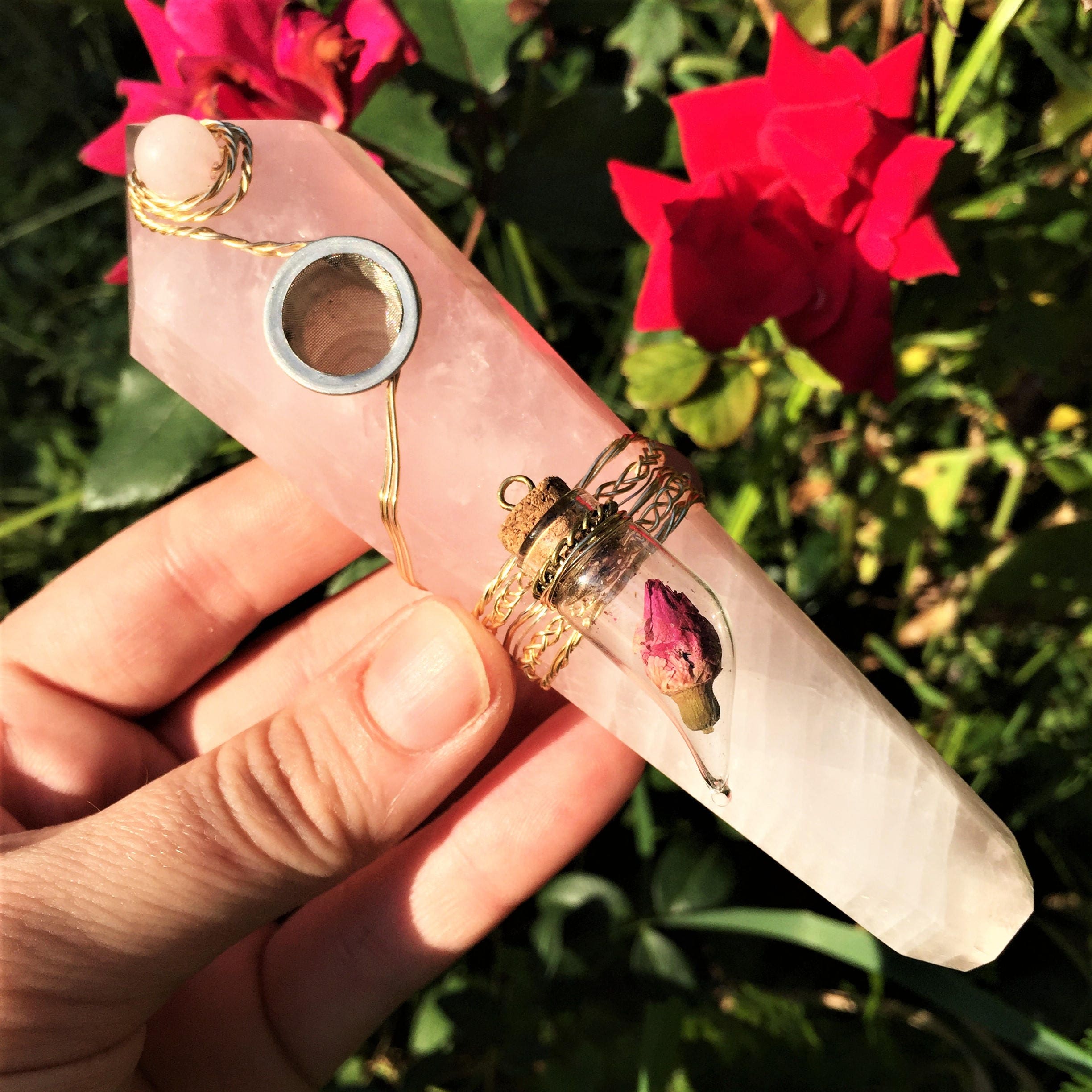 Crystal Pipe Custom Pipe Rose Quartz Pipe Smoking Pipe | Etsy
