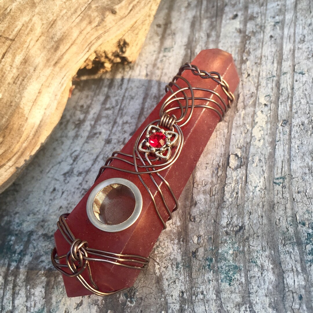 Strawberry Quartz Crystal Pipe, Wire Wrapped, Custom Smoking Pipe ...