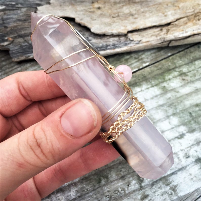 Wire Wrapped Pipe Rose Quartz Crystal Custom Crystal Pipe - Etsy