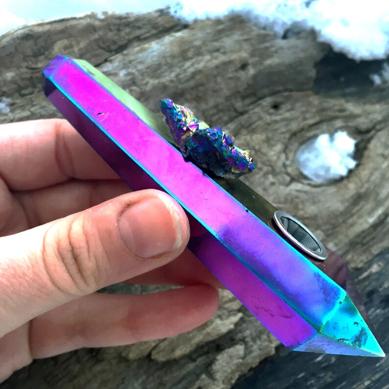 Rainbow Aura Crystal Pipe Quartz Crystal Smoking Pipe Gift - Etsy