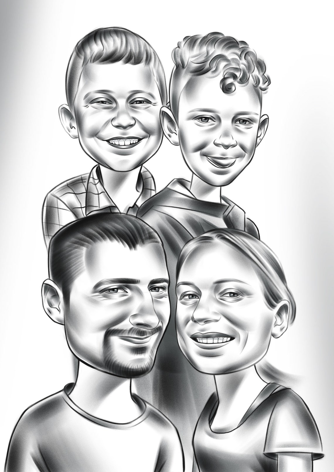 Custom Caricature for 4 Persons. Black&white Digital Caricature for 4 ...