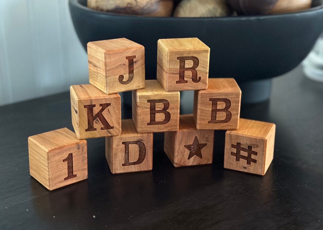 Deluxe Hardwood Alphabet Blocks With Emojis (cherry) - Set of 36 Blocks ...