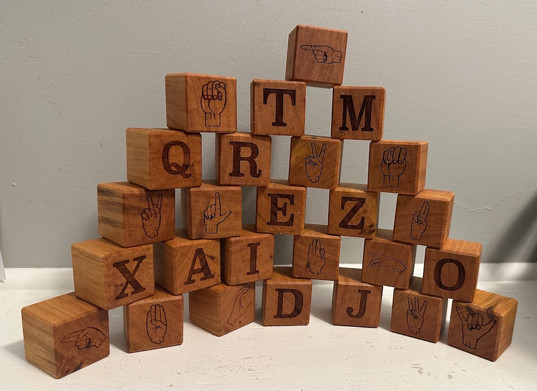 ASL Hardwood Alphabet Blocks cherry Set of 26 Blocks - Etsy