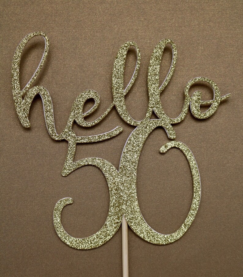 Hello 50 Cake Topper - 50th Birthday Cake Topper - Glitter Cake Topper ...