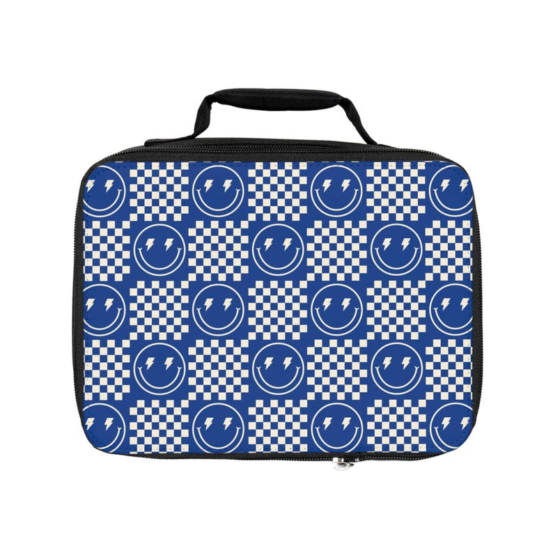 Checkered and Lightning Bolt Smiley Face Lunch Bag, Back to School, Mix ...