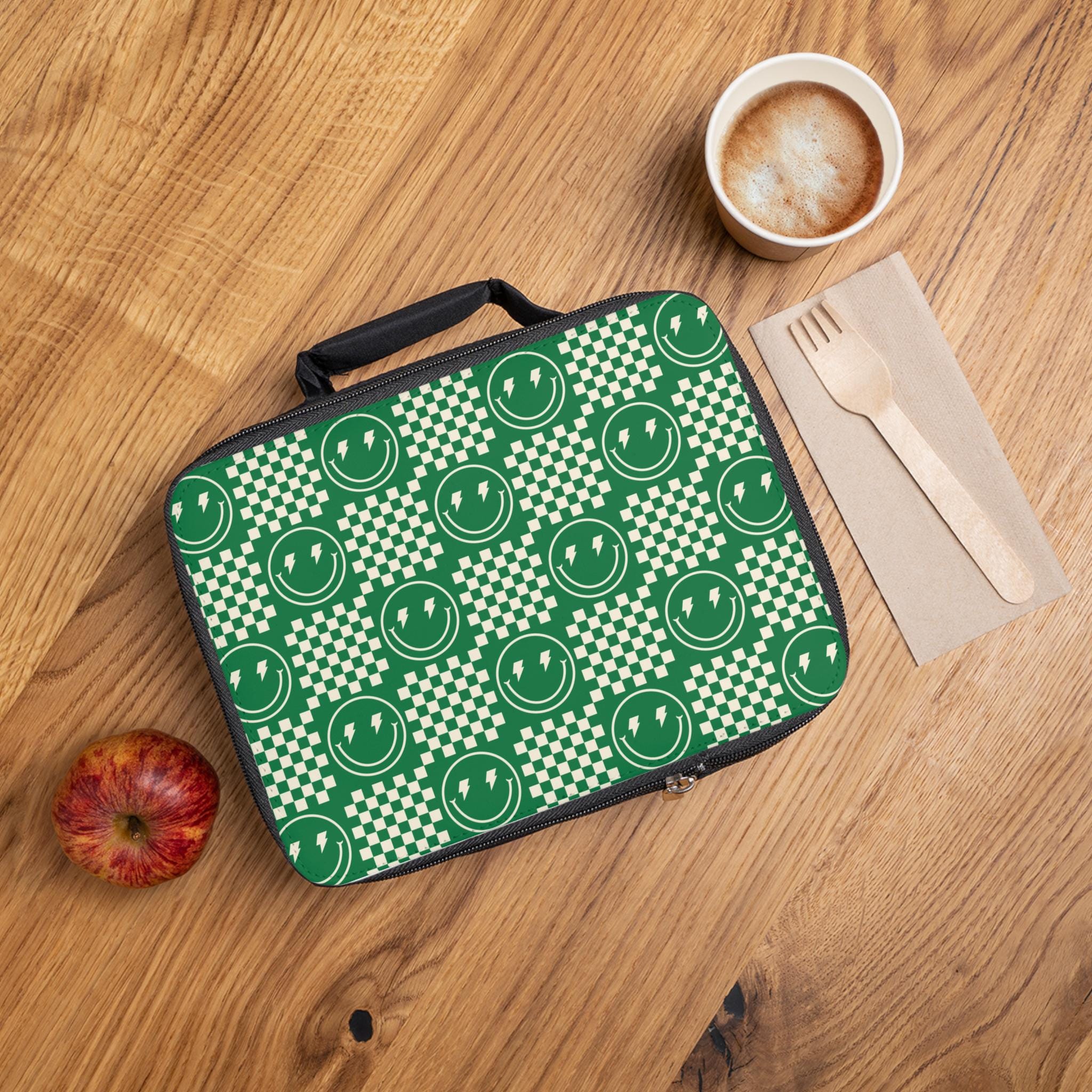Checkered and Lightning Bolt Smiley Face Lunch Bag, Back to School, Mix ...