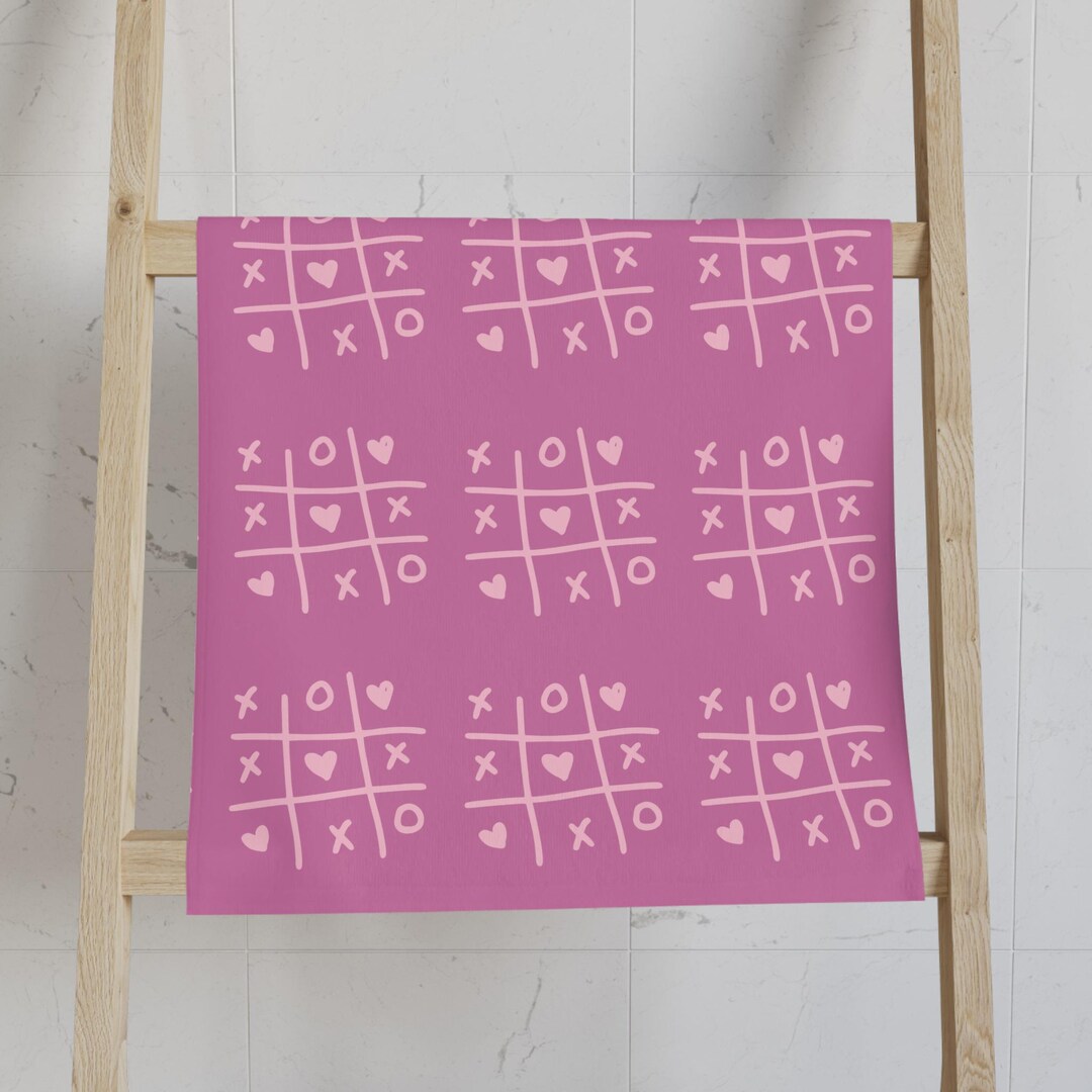 XOXO Tic Tac Toe Hand Towel Pink Patterned Hearts Valentines Day Gift ...